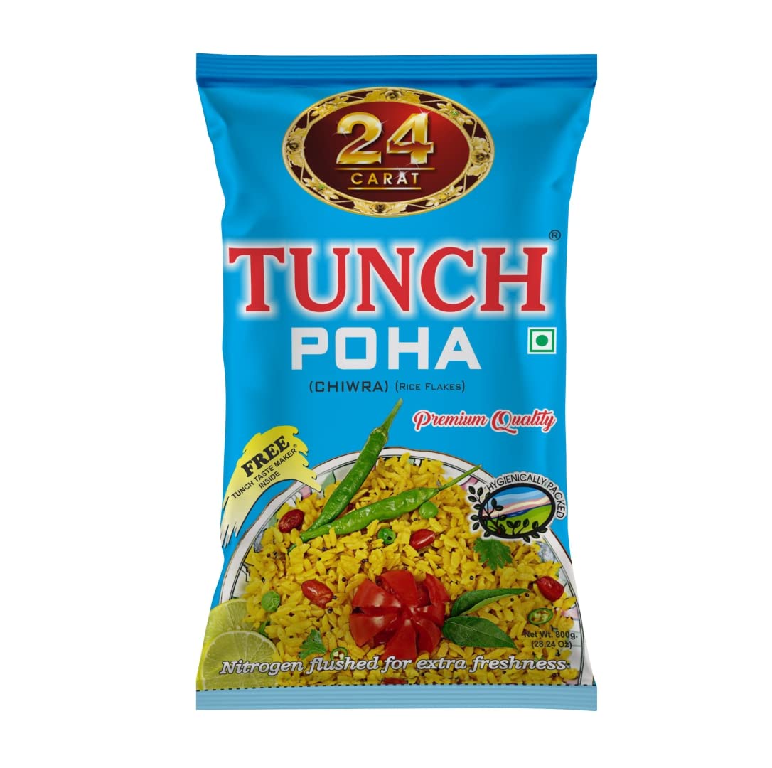 24 Carat Tunch Poha with Tastemaker, 800 gm Pack, High in Fibre, 100% ...