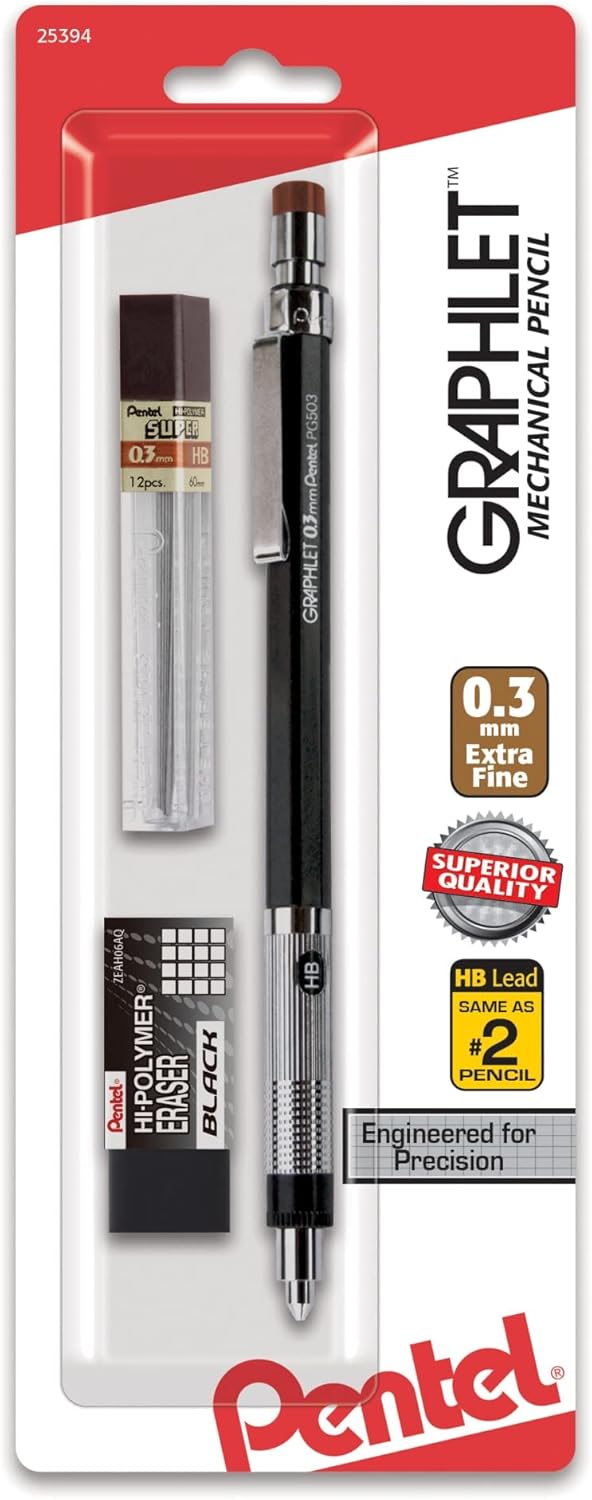 Amazon.com : Pentel Graphlet Mechanical Pencil, 0.3mm with Lead and ...