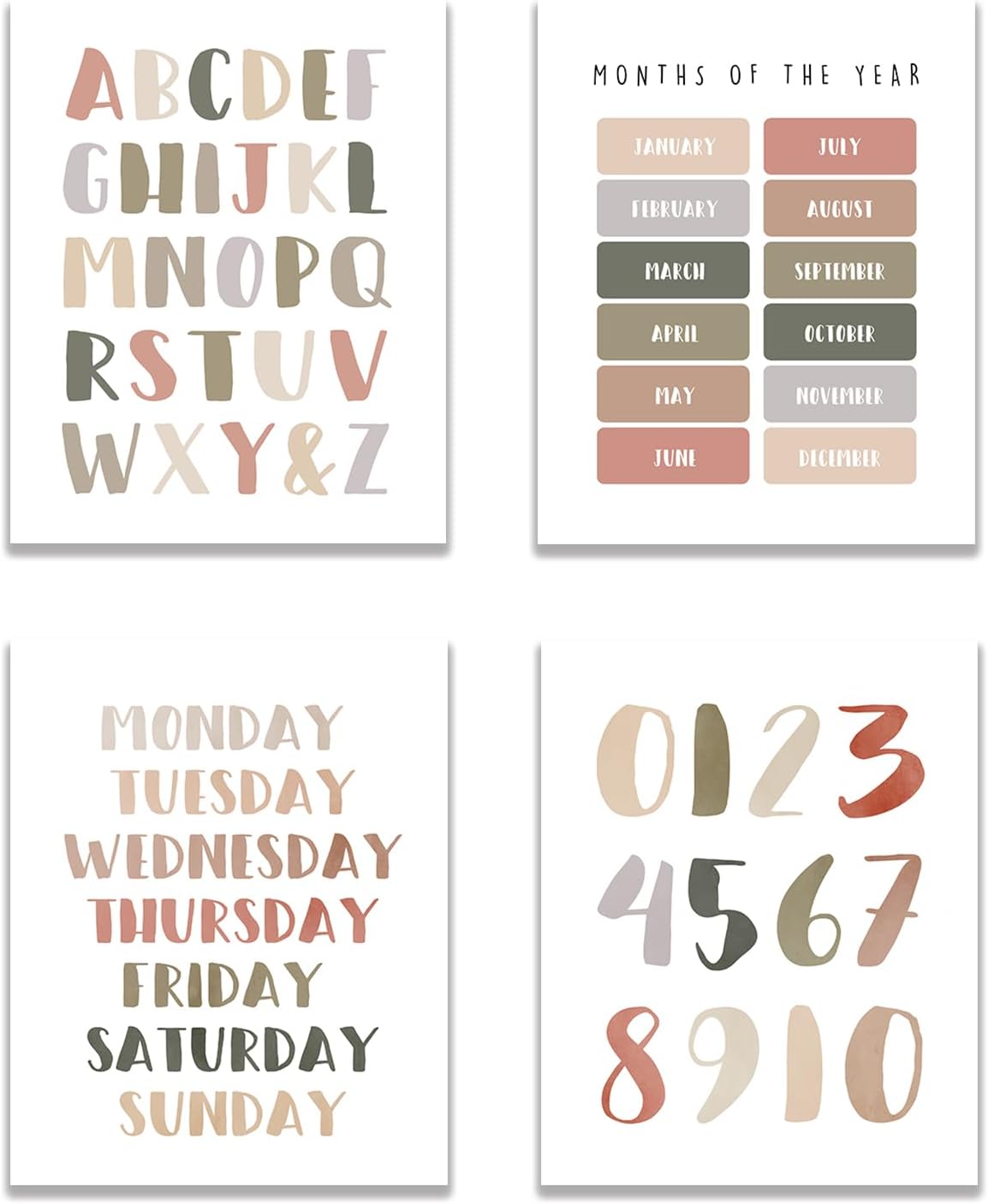 Amazon.com: KEUSPI Boho Neutral Kids Educational Art Alphabet Number of ...