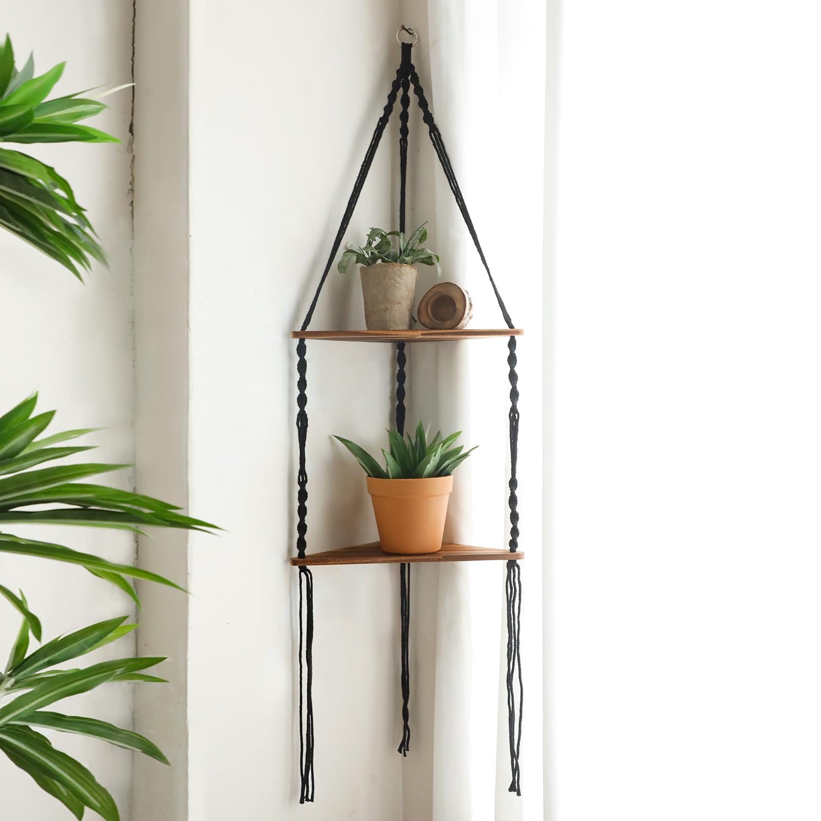Amazon.com: Artilady Macrame Corner Shelf Wall Hanging - 2 Tier Black ...