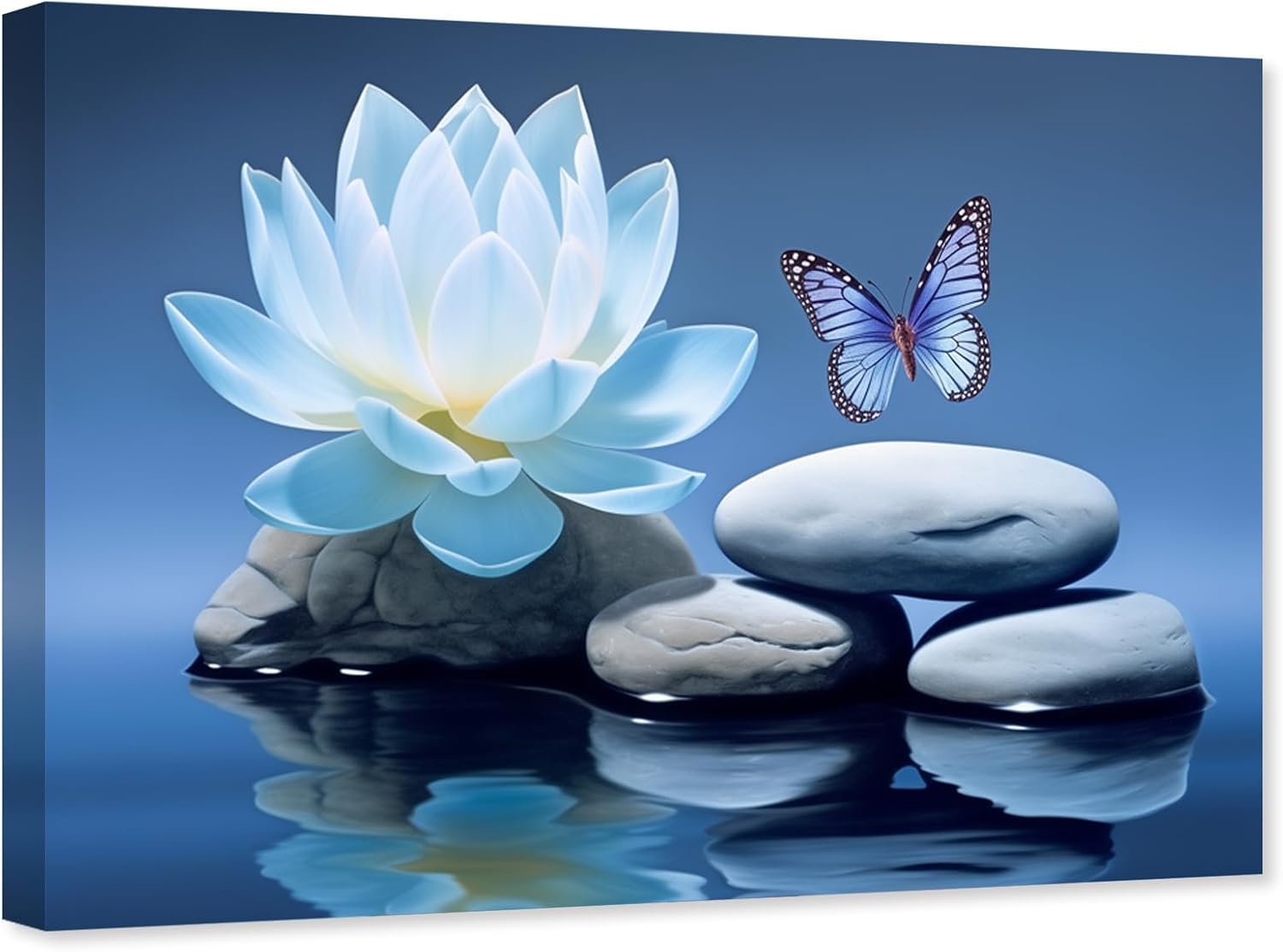 Amazon.com: ARTZGX Blue Zen Wall Art Lotus Flower Canvas Spa Stone ...