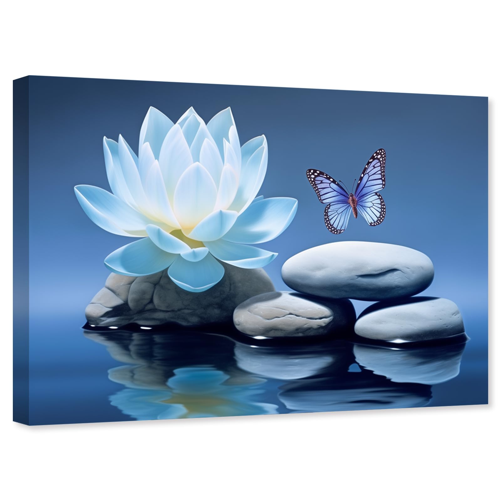 Amazon.com: ARTZGX Blue Zen Wall Art Lotus Flower Canvas Spa Stone ...