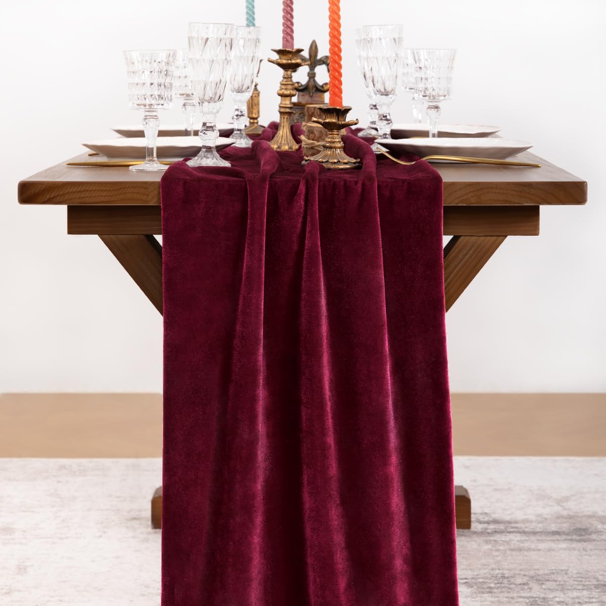 Snapklik.com : Burgundy Red Velvet Valentines Day Table Runner Cloth ...