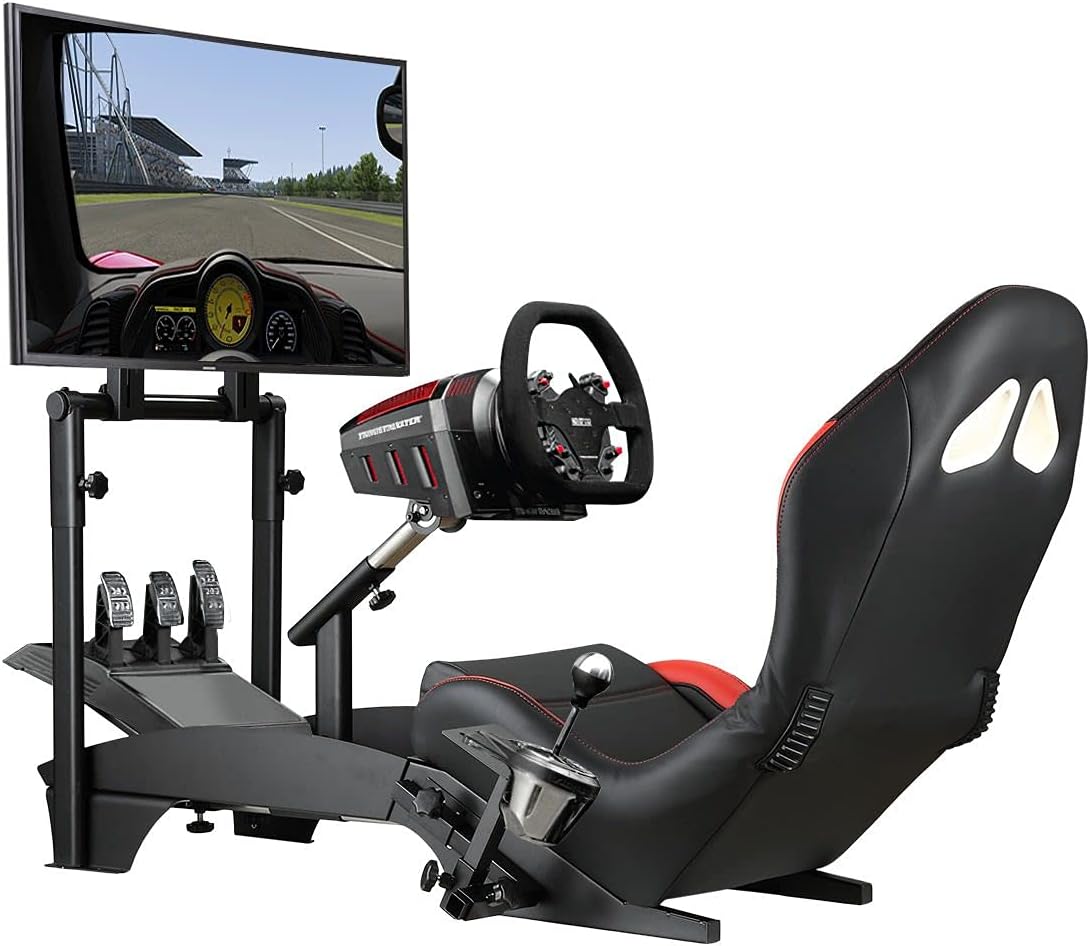 Racing Simulator Cockpit Adjustable Gaming Chair with Monitor Stand ...