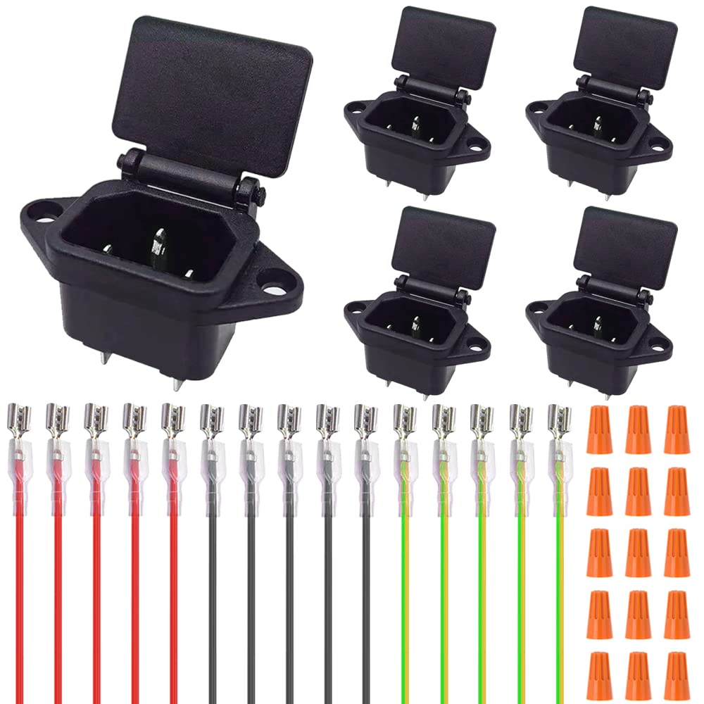 DKARDU C14 Panel Mount Plug Adapter, AC 250V 10A IEC 320 3Pins Screw ...