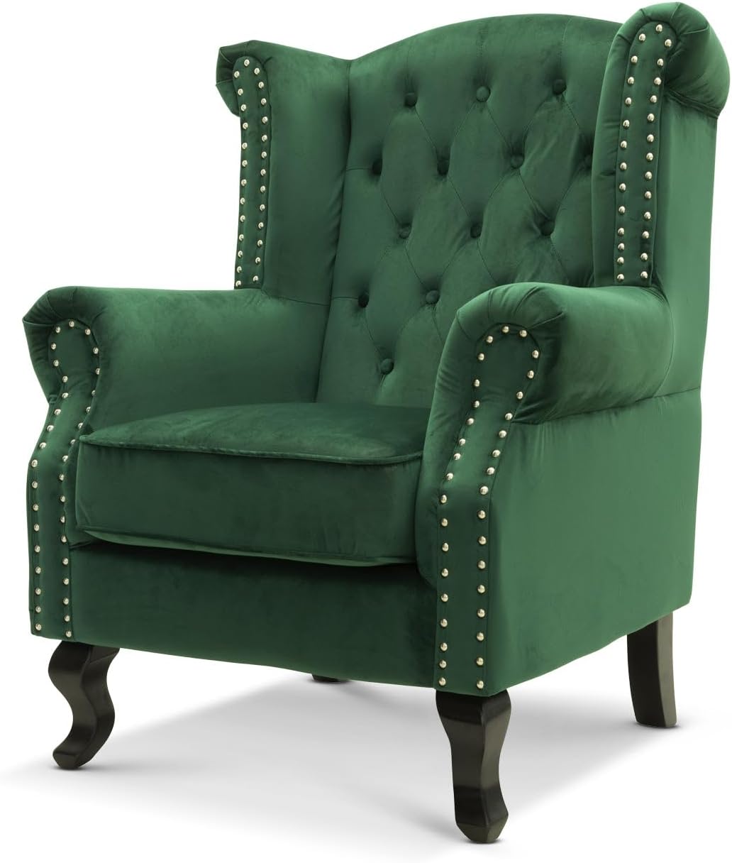 Modern Emerald Green Velvet Chesterfield Tufted Comfy Wingback Accent ...