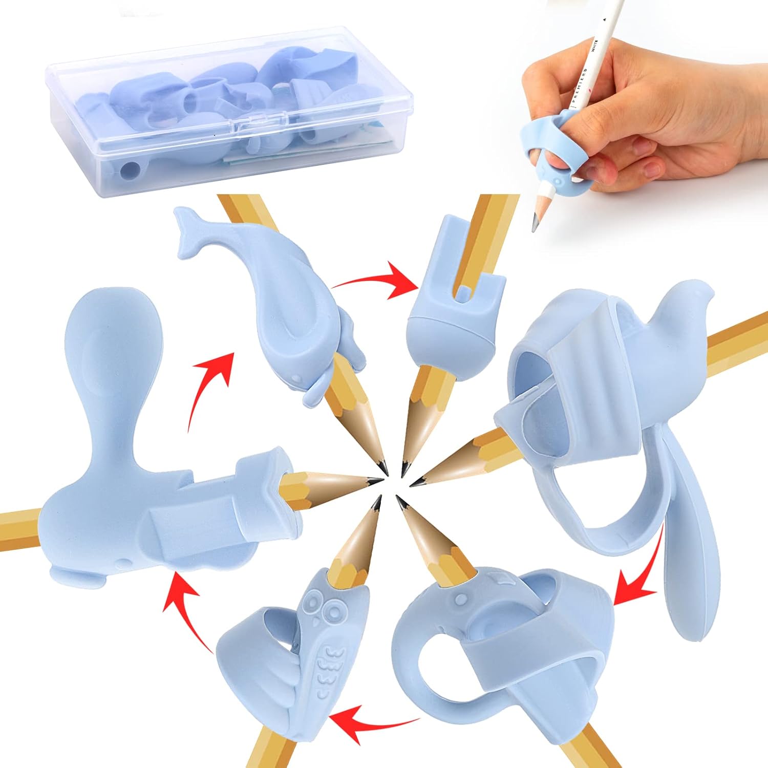 TRUEIN 6 Pencil Grips for Children Handwriting Grip Corrector, Pen ...