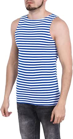 Genuine Men's Striped Sleeveless Tank Top 100% Cotton Light Blue Sailor ...