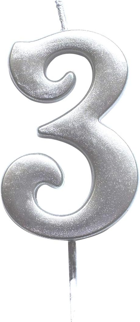 Amazon.com: MAGJUCHE Silver 3rd Birthday Numeral Candle, Number 3 Cake ...