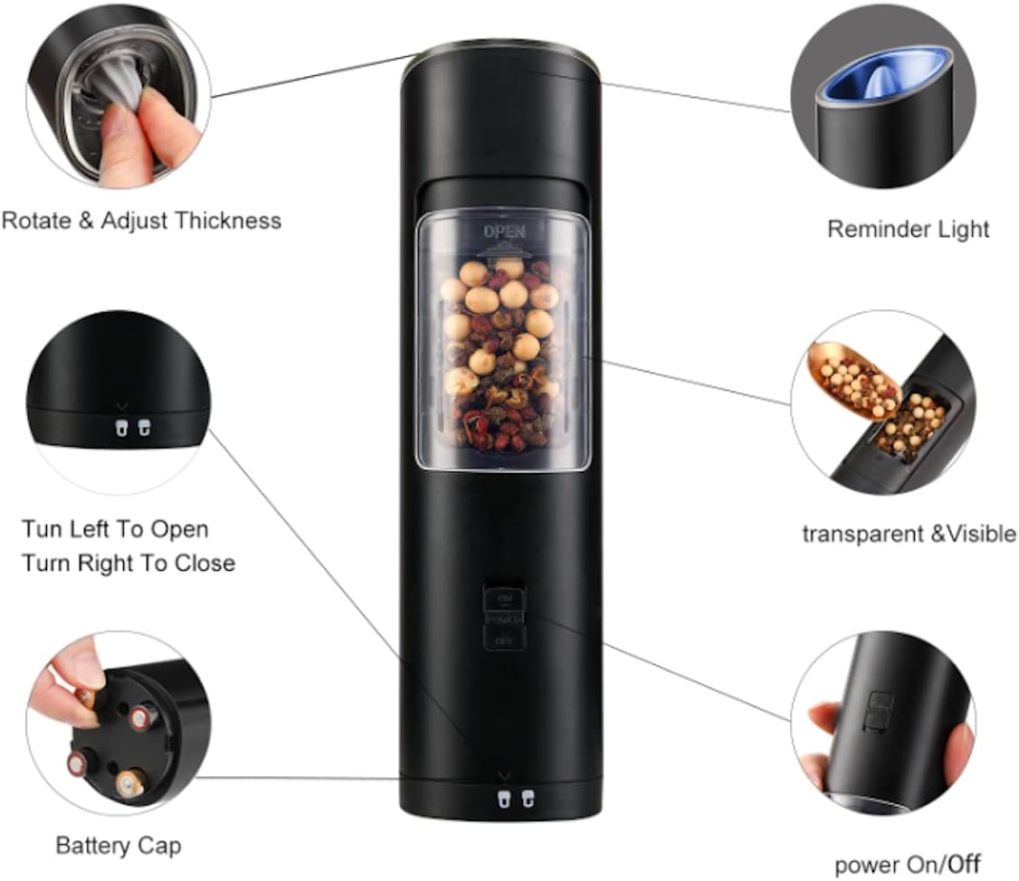 Battery Operated Salt and Pepper shaker in one, Electric Pepper Grinder ...