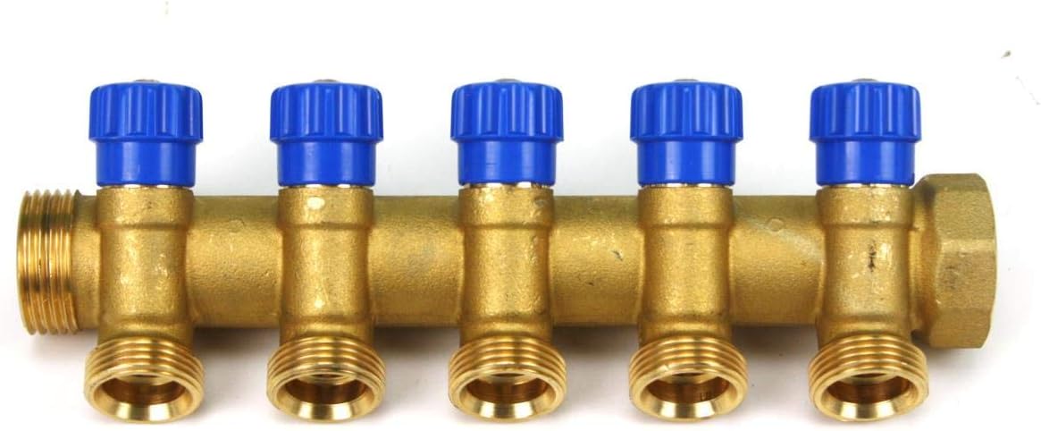 Messing Verteiler 5-Fach mit Absperrventil Blau Sanitär 1" x 3/4 ...