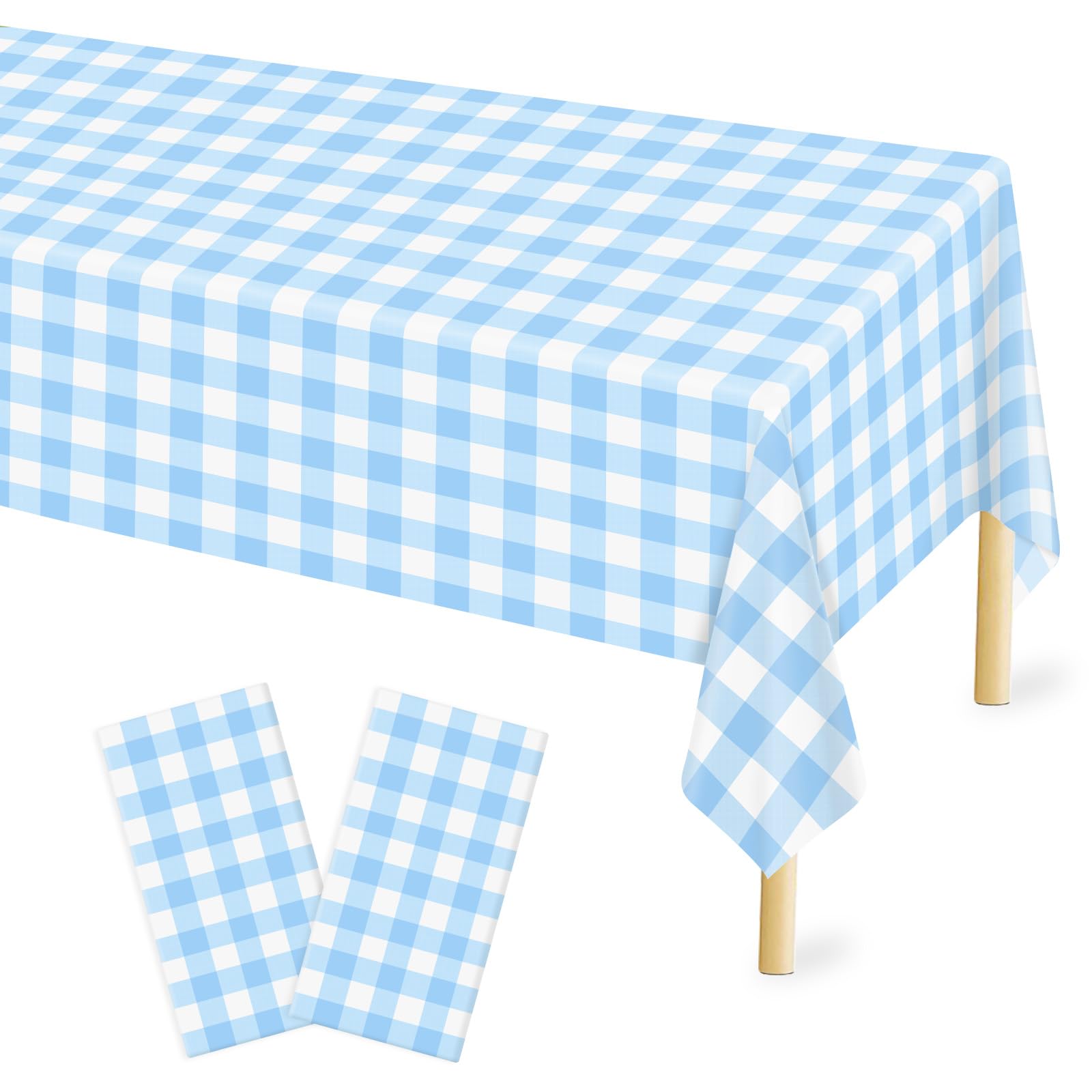 Amazon.com: 2 Pcs Light Blue Checkered Tablecloth 54 ×108 Inches ...