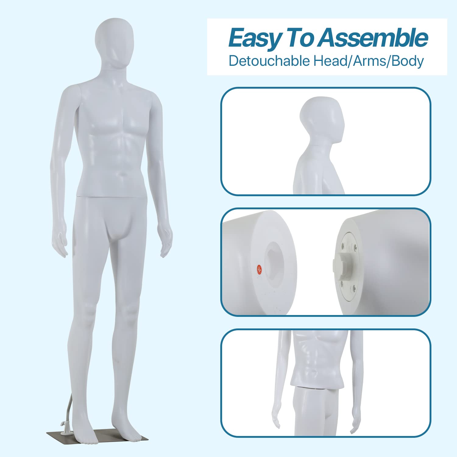 Buy Male Mannequin Full Body 73" High Adjustable Realistic Manikin ...