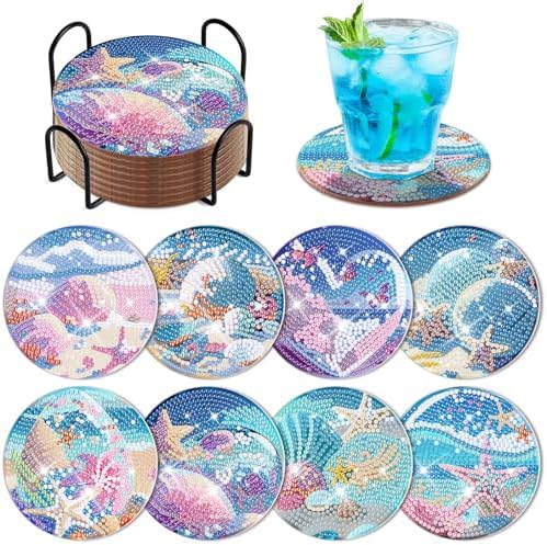 Amazon.com: 6 PCS Diamond Painting Coasters with Holder, Landscape ...