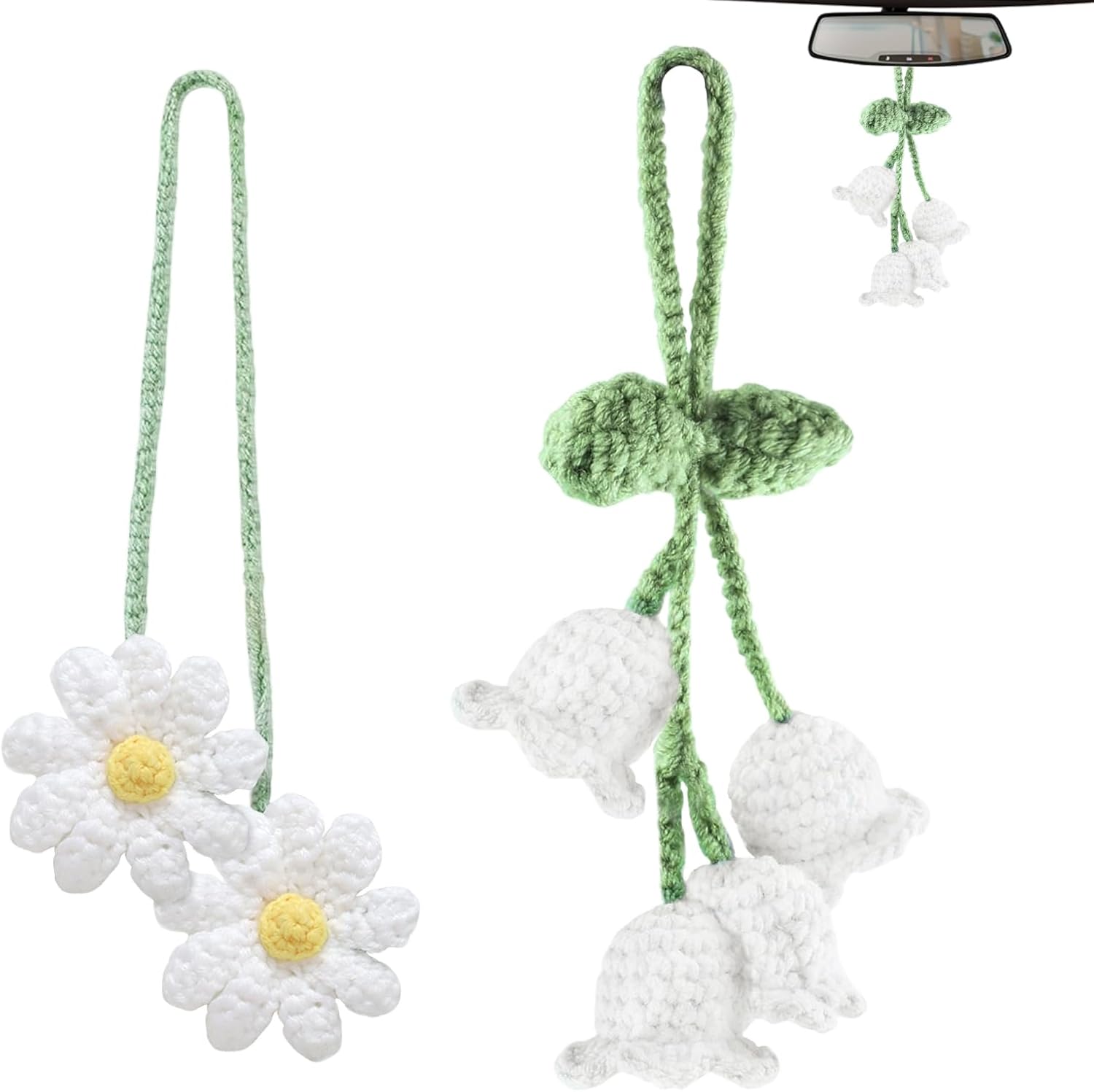 Amazon.com: 2 Pcs Crochet Flower Car Accessories for Women Hanging ...