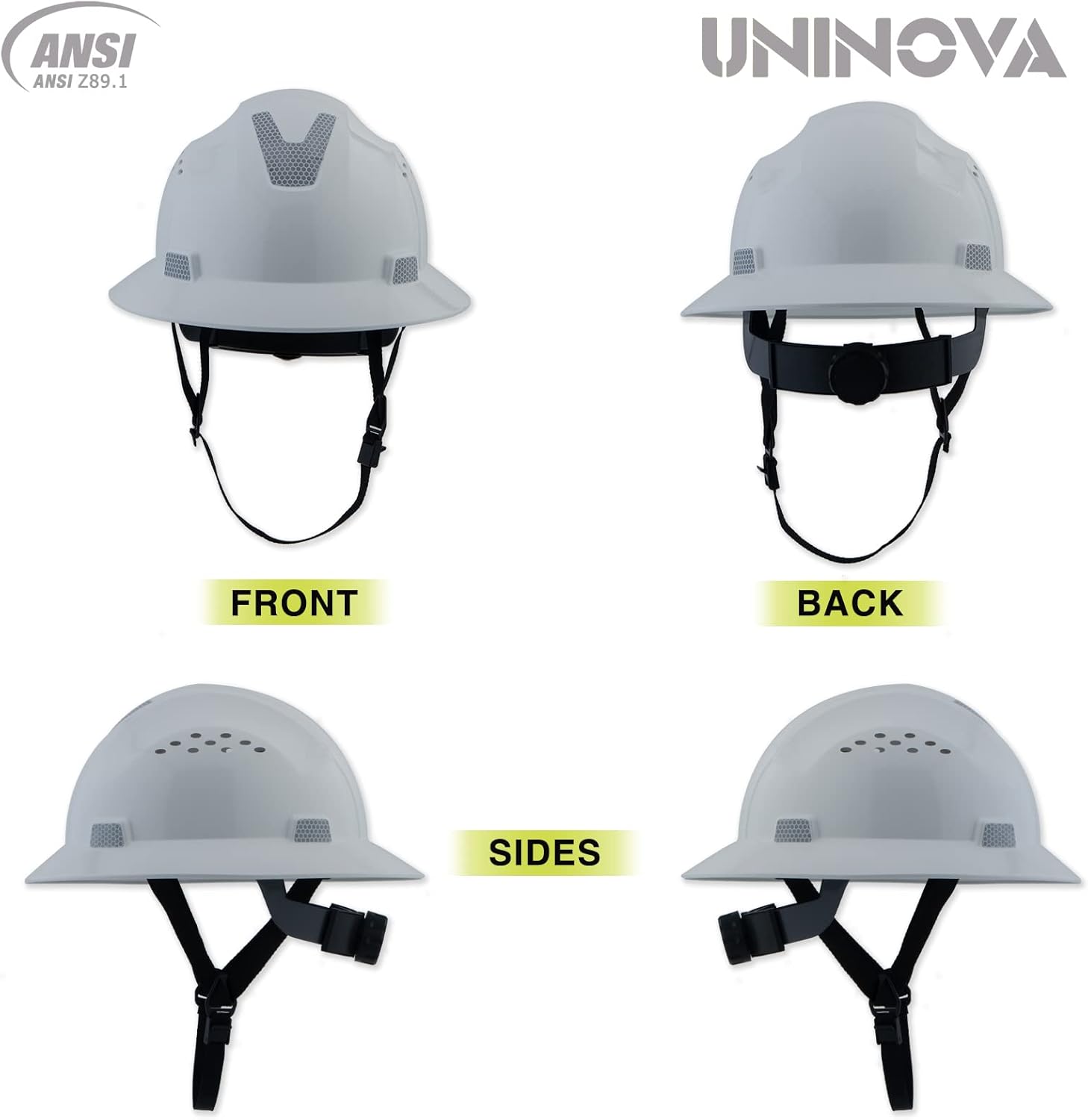 Full Brim Hard Hat Safety Helmet Vented ANSI Z89.1 Approved OSHA Hard ...