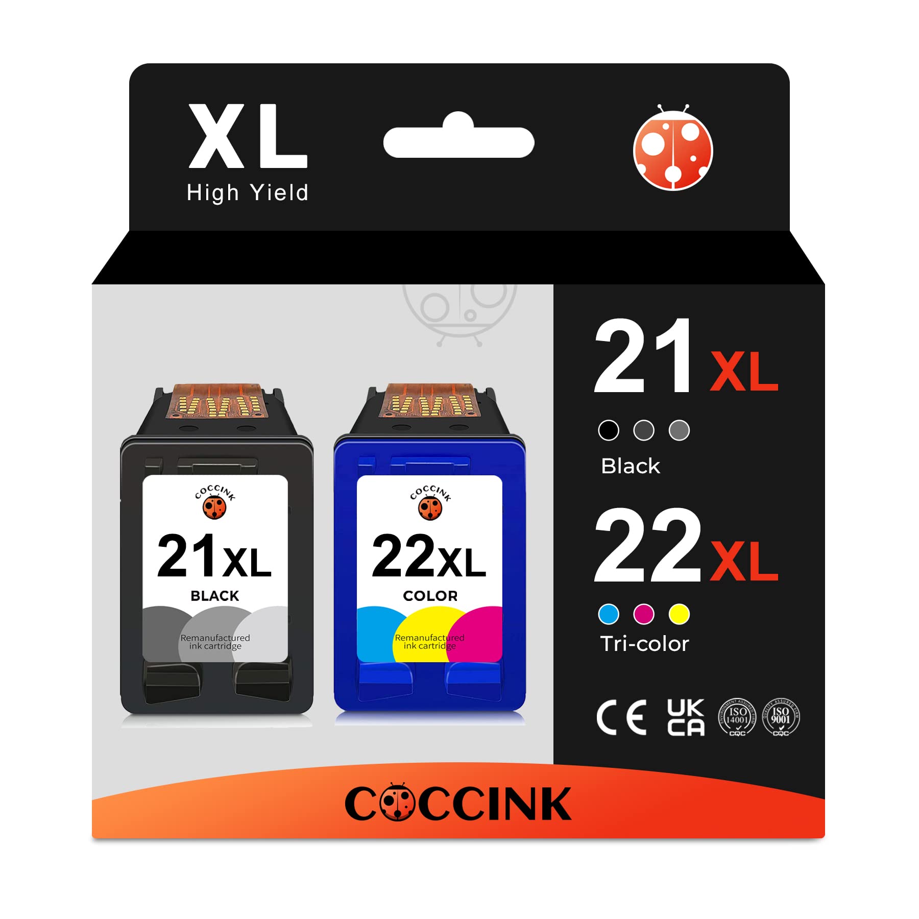 COCCINK 21XL 22XL 21/22 Printer Ink Cartridges Replacement for HP 21 22 ...