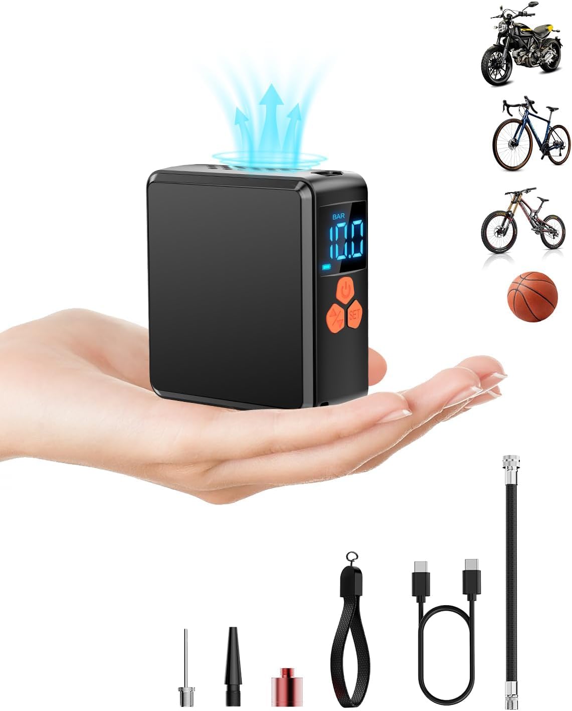Amazon.com : Electric Bike Pump 150PSI High Pressure Guage, 2400mAh ...
