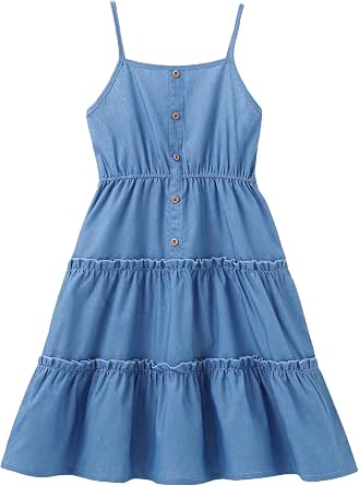 Amazon.com: OYOANGLE Girl's Button Front Spaghetti Strap Frill Trim ...