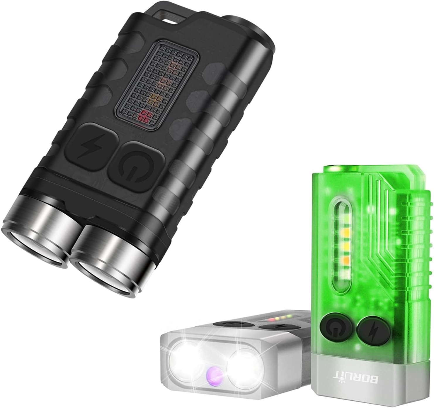 BORUIT V3 Black Small Powerful EDC Flashlight and V10 LED Mini Keychain Flashlight with 365nm UV ...