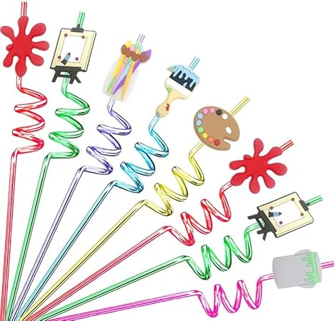 Amazon.com: 24 Reusable Art Painting Straws for Sip and Paint Brushes ...
