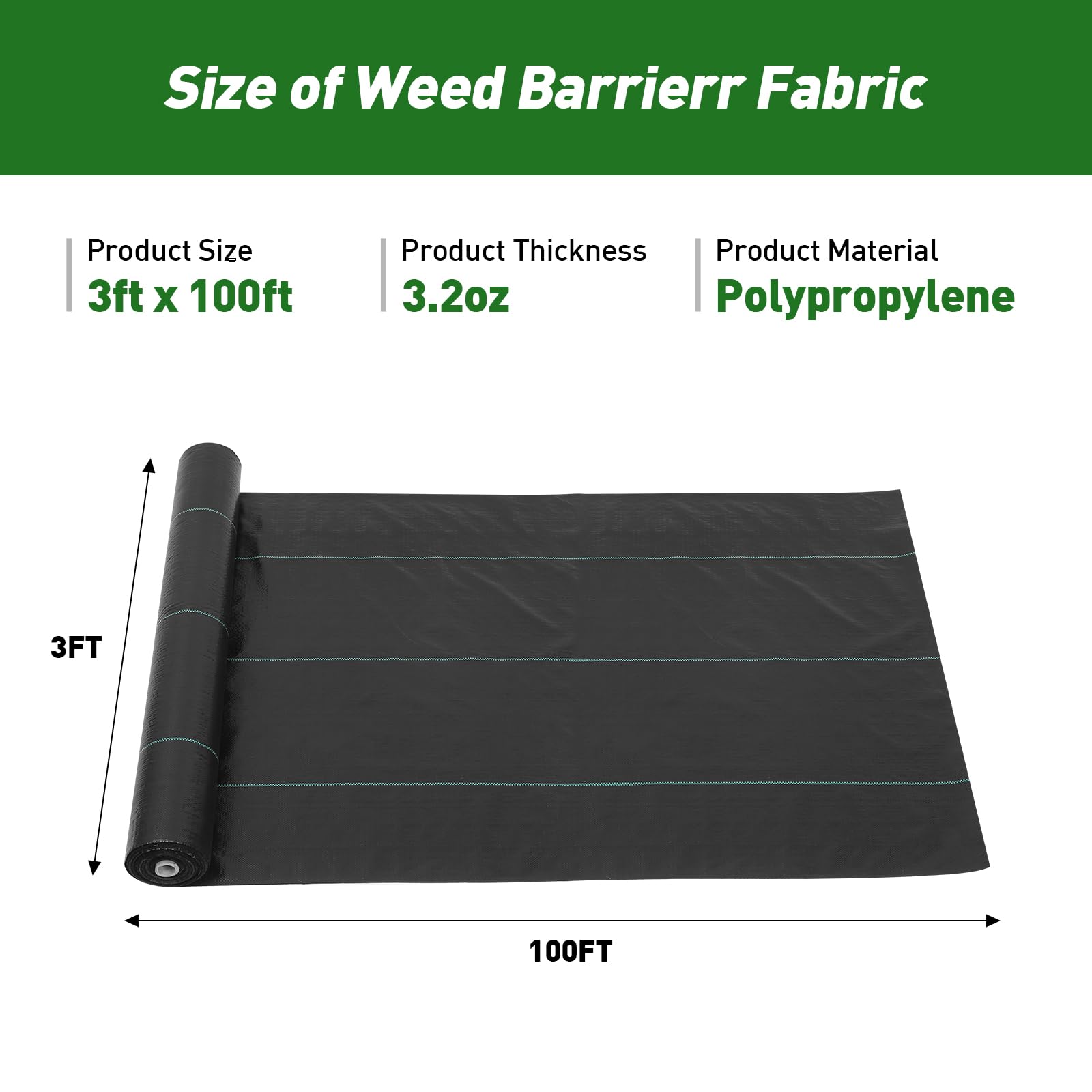 Snapklik.com : 3ftx100ft Weed Barrier Landscape Fabric, 3.2oz Black ...
