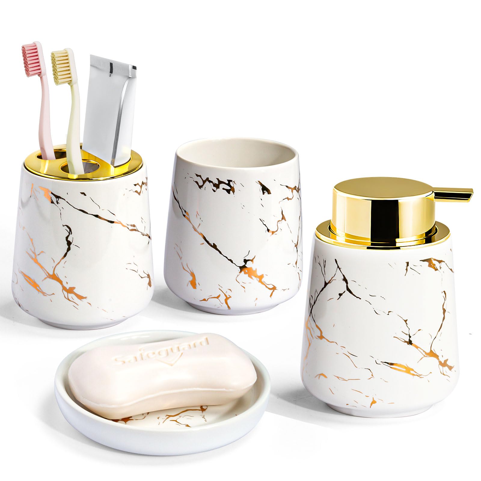 Amazon.com: Ceramics Bathroom Accessory Set Vanity Countertop Accessory ...