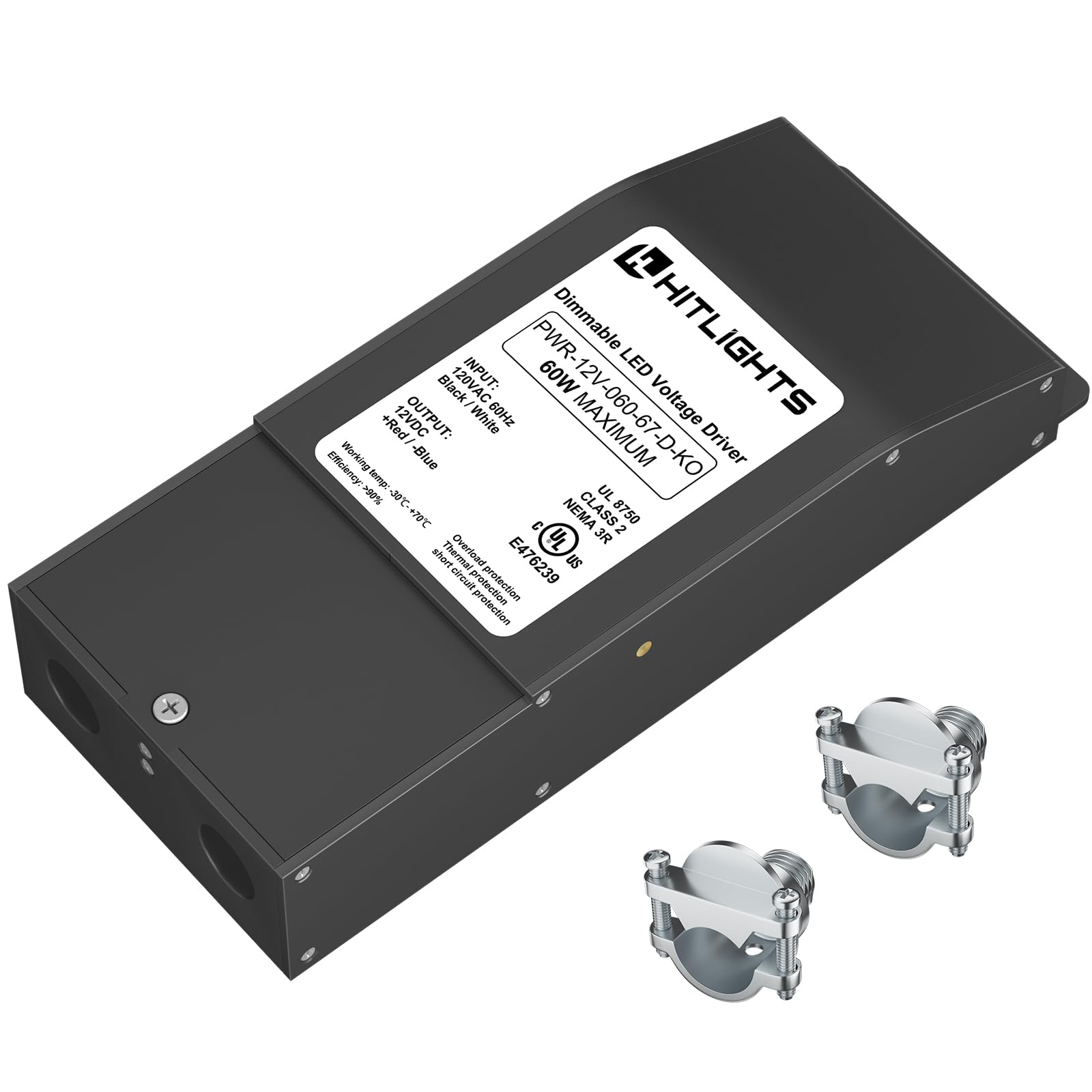 Snapklik.com : HitLights LED Driver 60W 12V DC Dimmable Driver, 120V AC ...