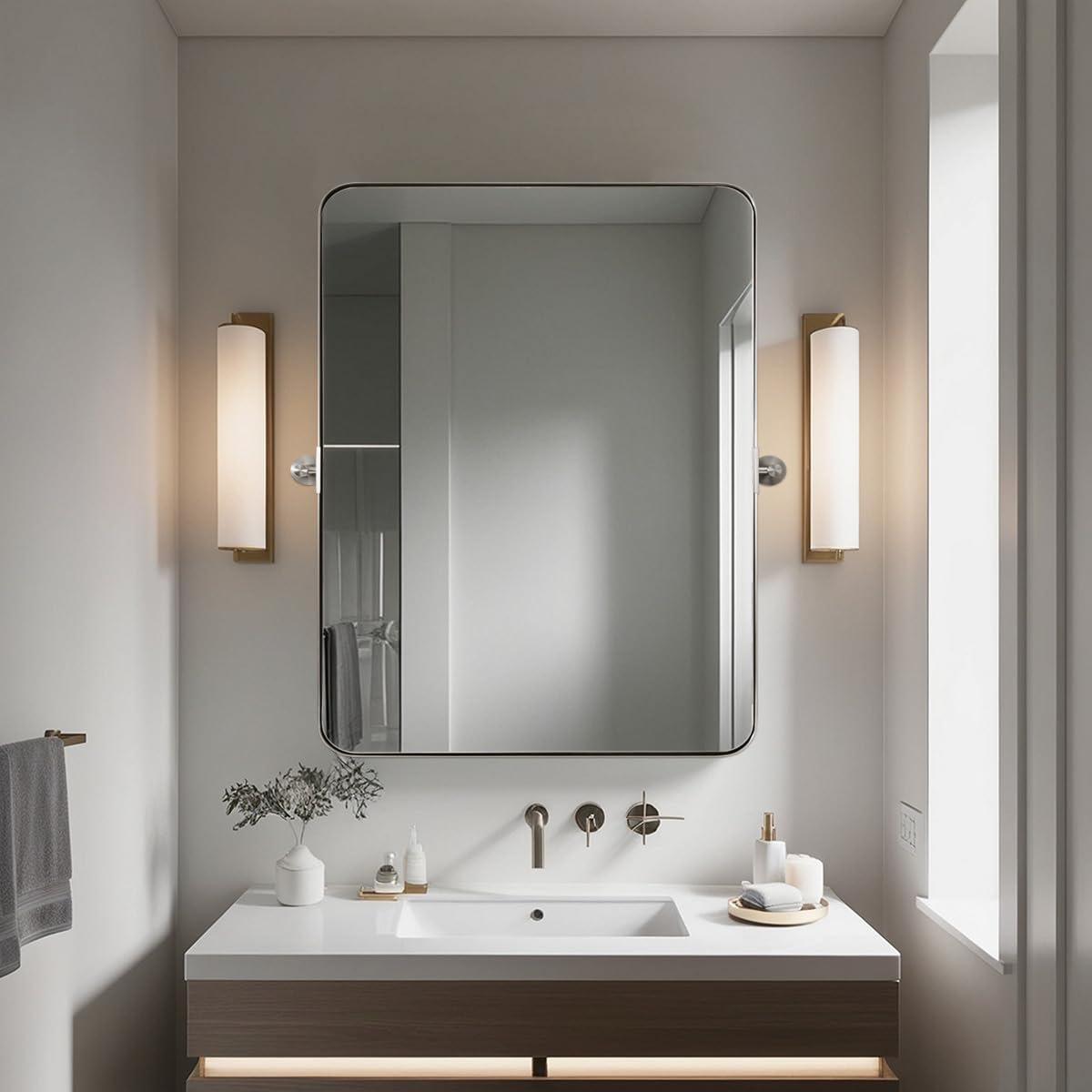 Amazon.com: MOON MIRROR Brushed Nickel Pivot Mirror for Bathroom, Tilt ...