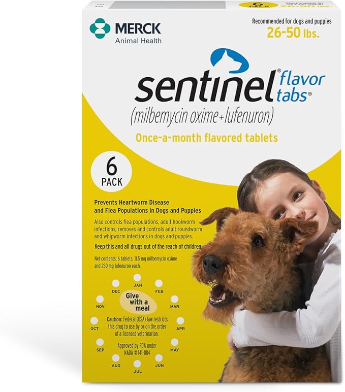 Amazon.com: Sentinel Flavor Tabs for Dogs, 26-50 lbs, 6 Chewable ...
