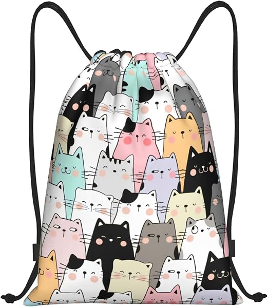 Amazon.com | YSBYEIU Cute Cats Bags for Women Men Cat Drawstring ...