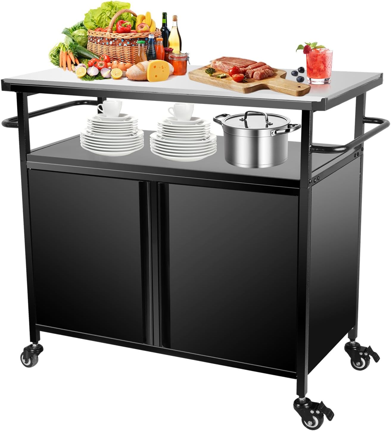 Karpevta Outdoor Grill Table with Storage - Movable Cart with Stainless ...