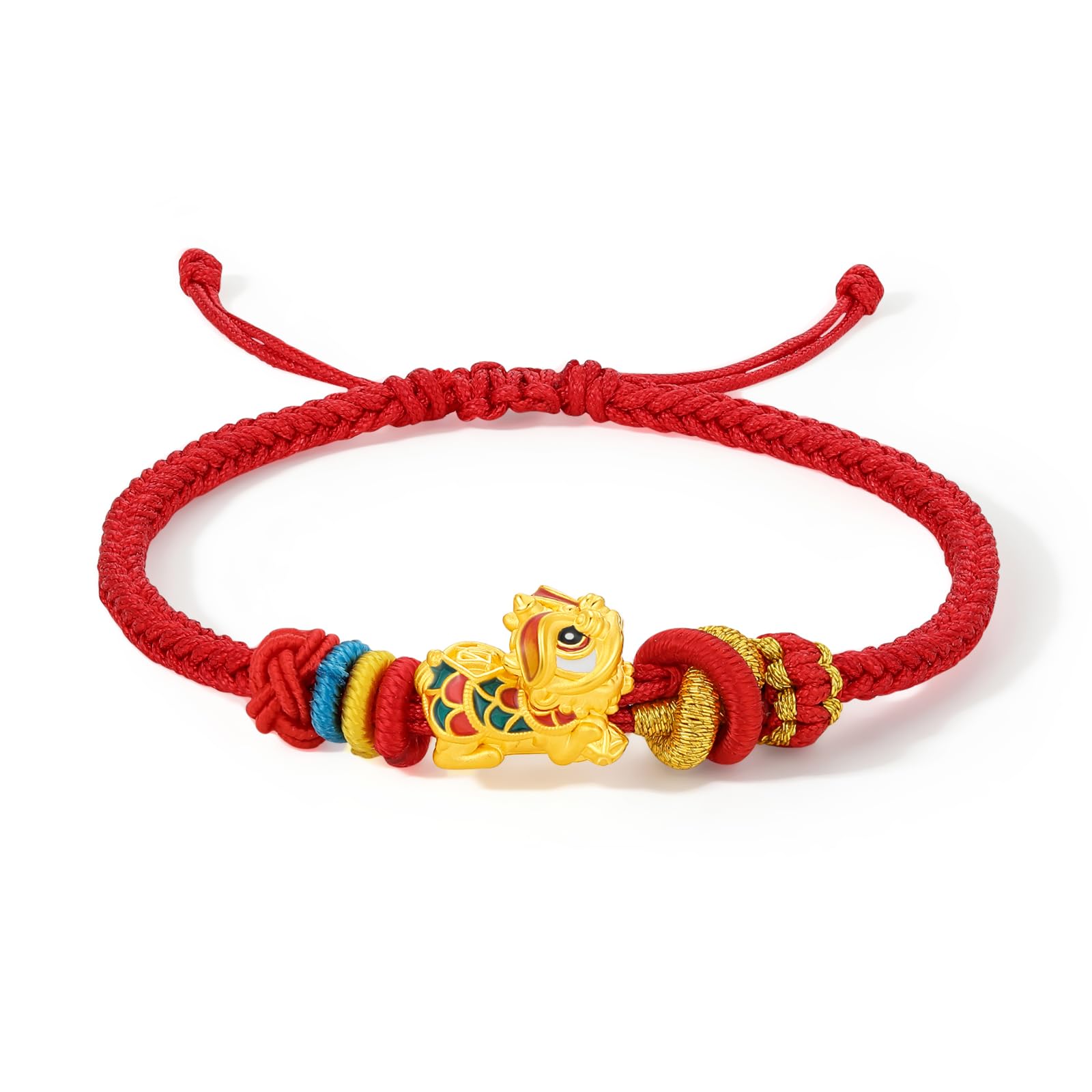 Amazon.com: ZHOU LIU FU 24K Solid Gold Bracelets Lion Dance Charm Red ...