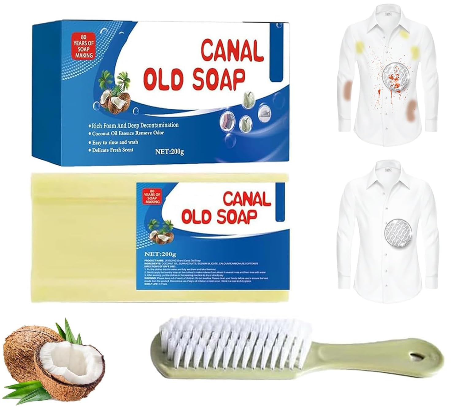 Amazon.com: Canal Old Soap with Brush,-Canal Soap Bar for Stains,Canal ...