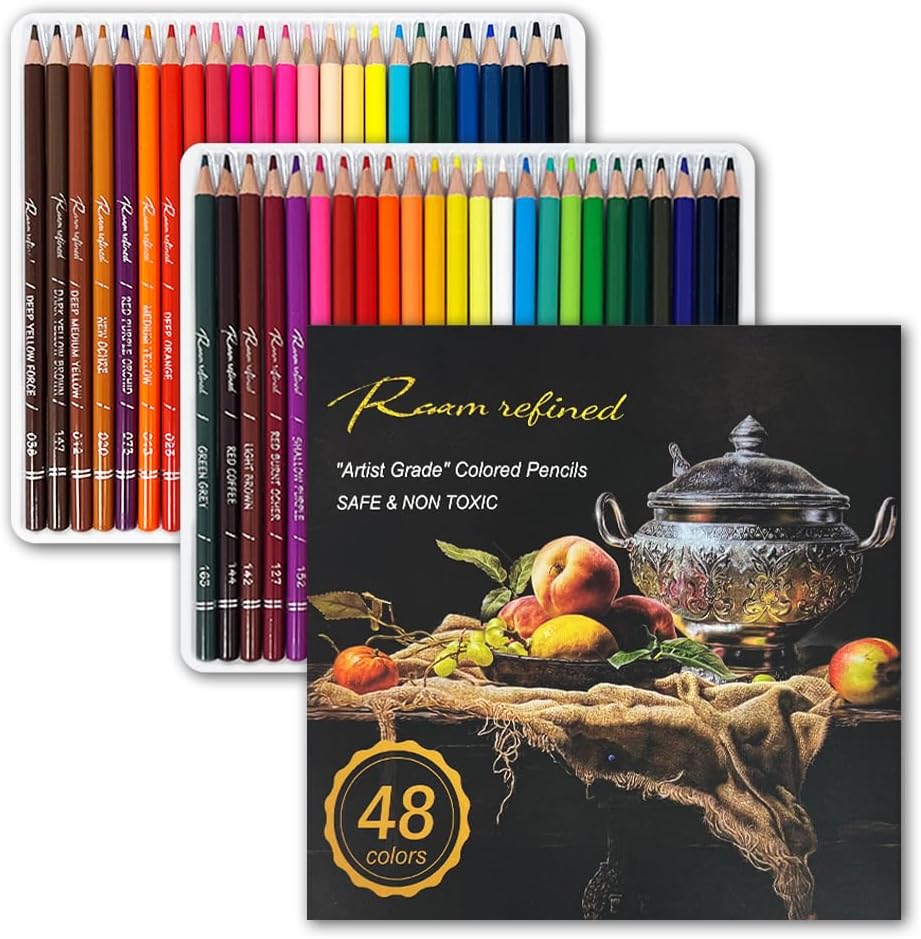 Amazon.com : RAAM REFINED 48 Premium Colored Pencils for Adult Coloring ...