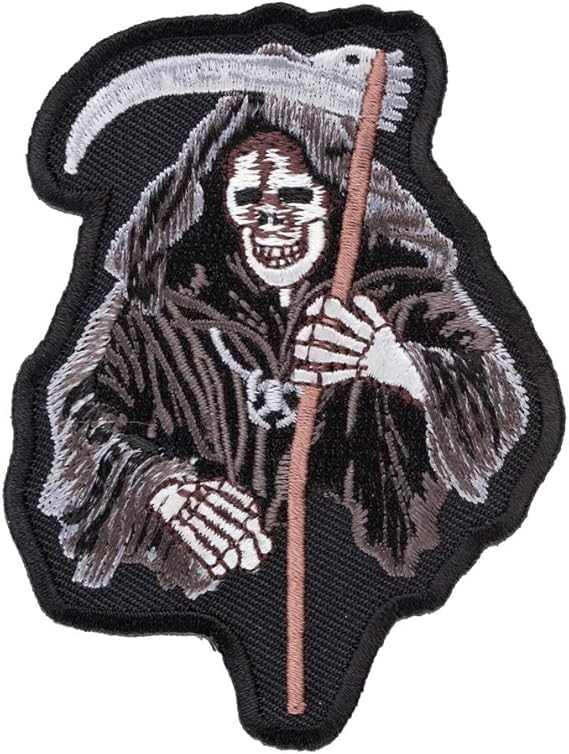 Grey Grim Reaper Skull Patch, Death Skull Patches – Awesome Skulls