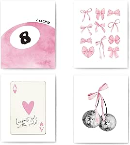 Set of 4 Pink Wall Art Pink Bow Posters Aesthetic Preppy Room Decor ...