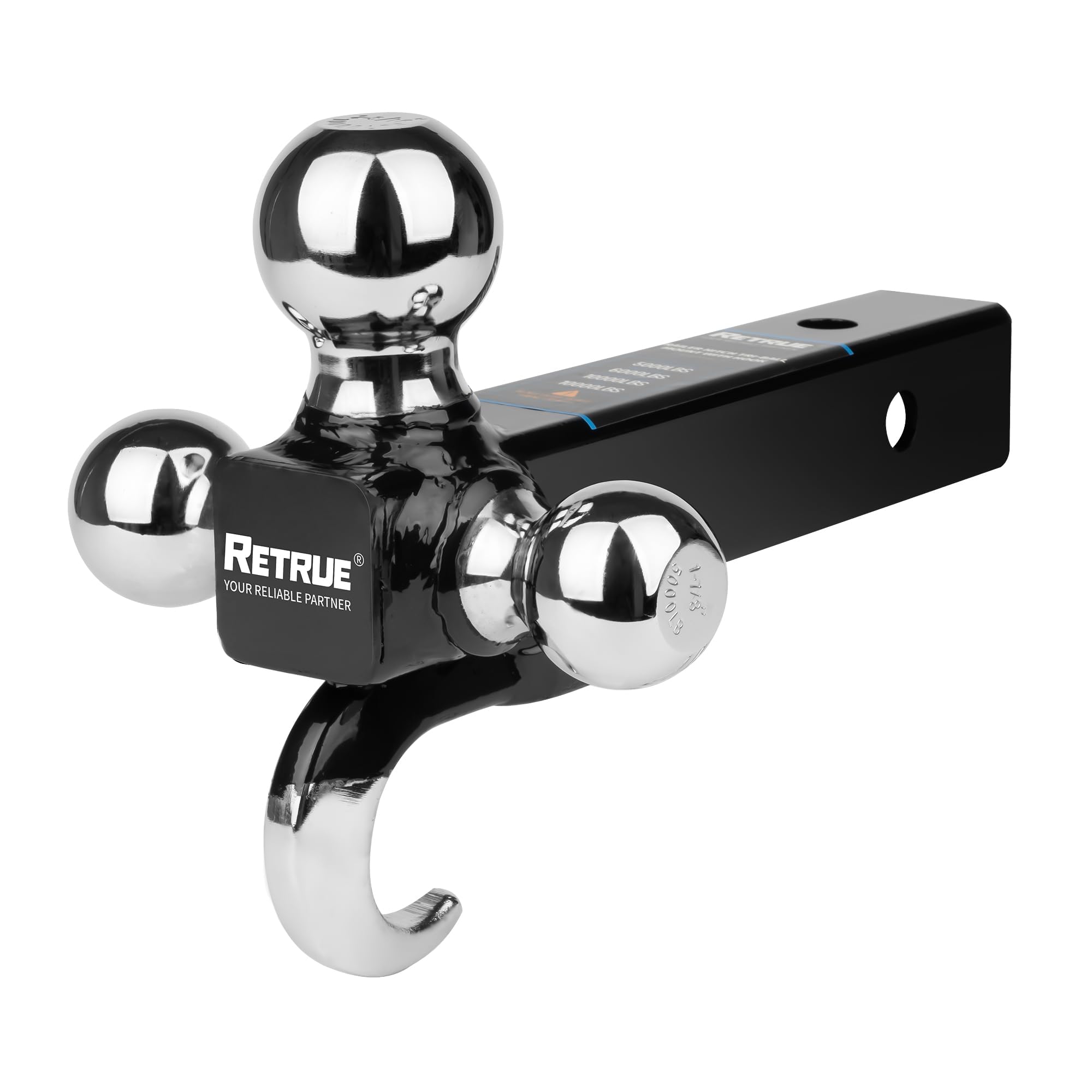 RETRUE Trailer Hitch Tri Ball Mount with Hook, 1-7/8", 2", 2-5/16 ...