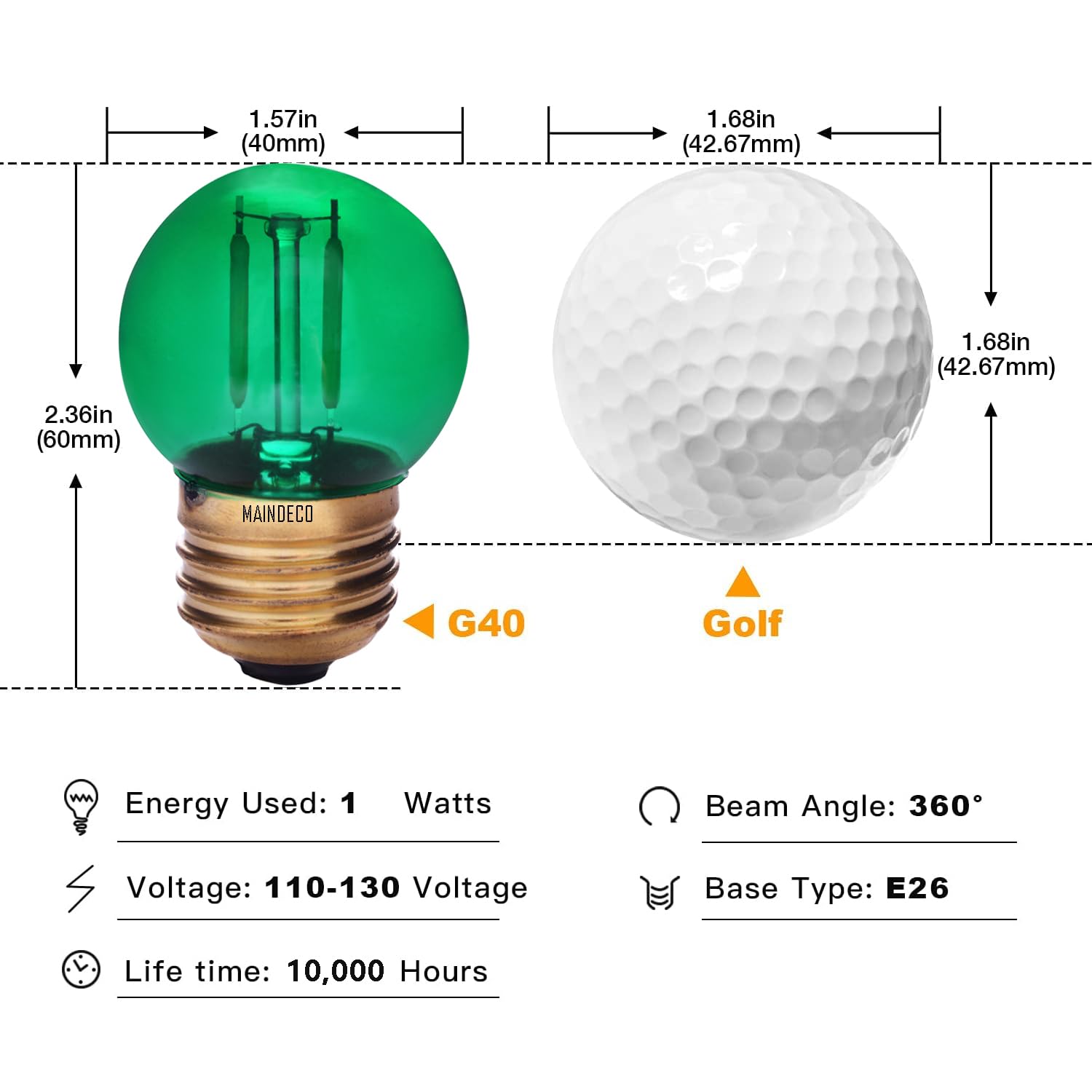 Snapklik.com : G40 Green Color Bulb,E26 Base,1W Mini Globe LED Bulb ...