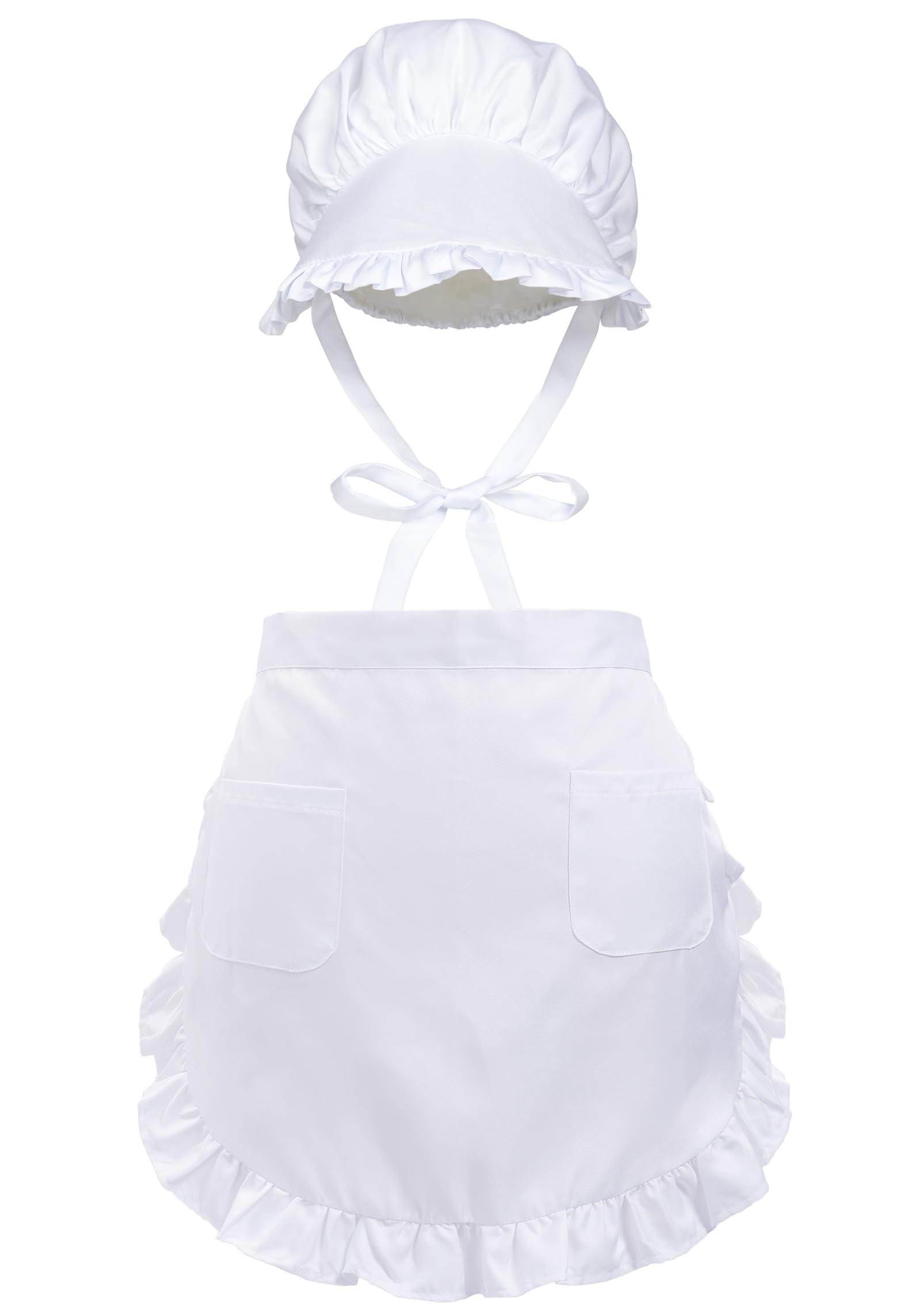 Amazon.com: KUOIN Waist Apron Bonnet Set Colonial Apron Cap Ruffle ...