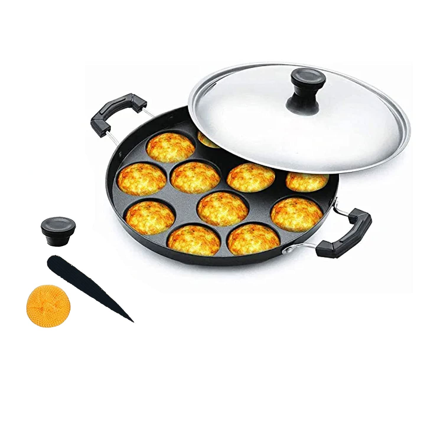 Buy MOKSHH 12 Cavity Appam Patra Two Side Handle with Steel lid ...