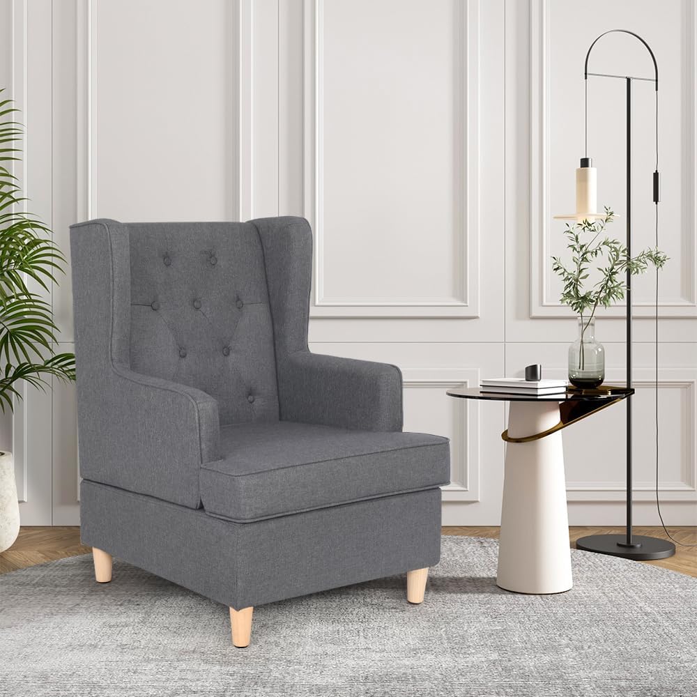 Yaheetech moderner Ohrensessel Holzbeine Sessel Polstersessel ...