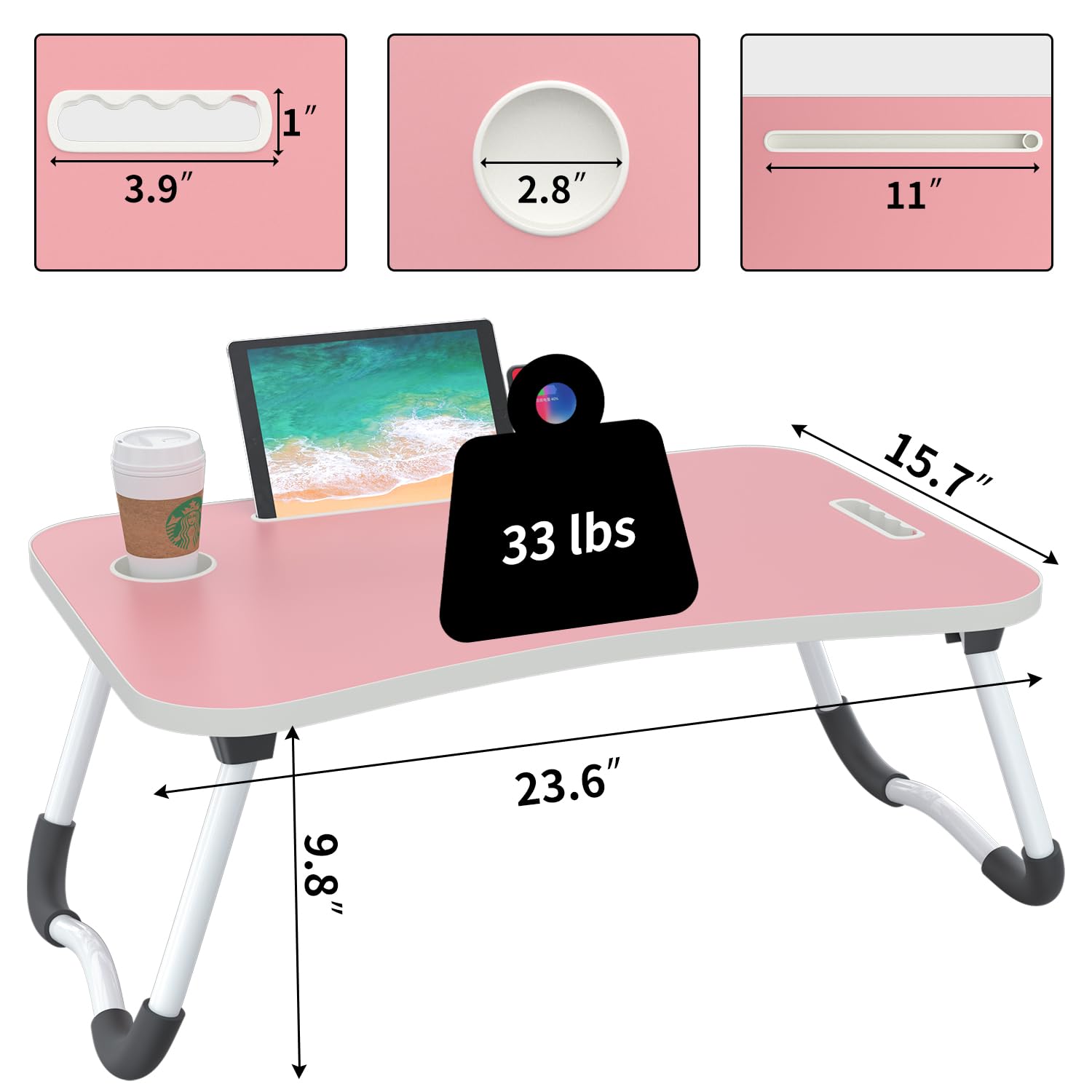 Snapklik.com : BUYIFY Folding Lap Desk, 23.6 Inch Portable Wood Pink ...