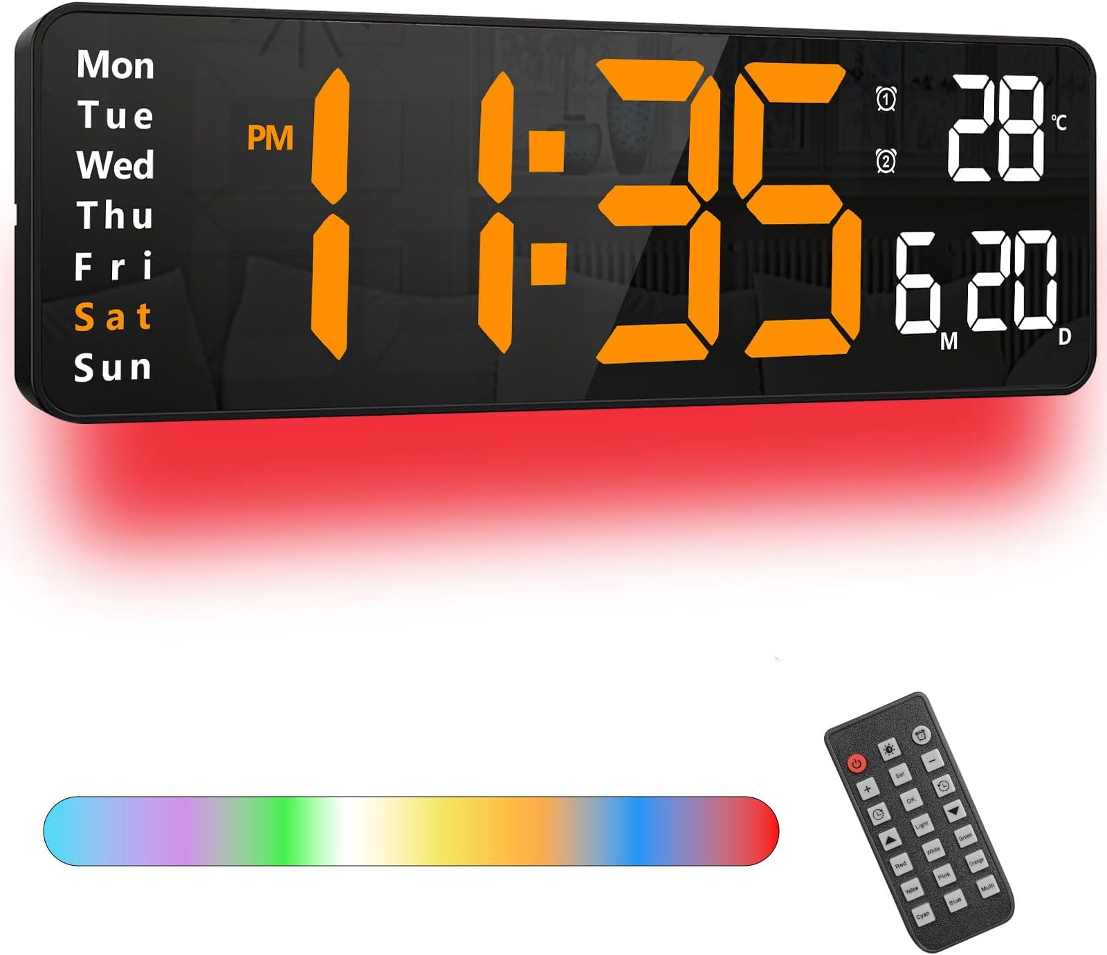 Reloj de pared digital, de 16 Pulgadas con Visualización Grande y luz ...