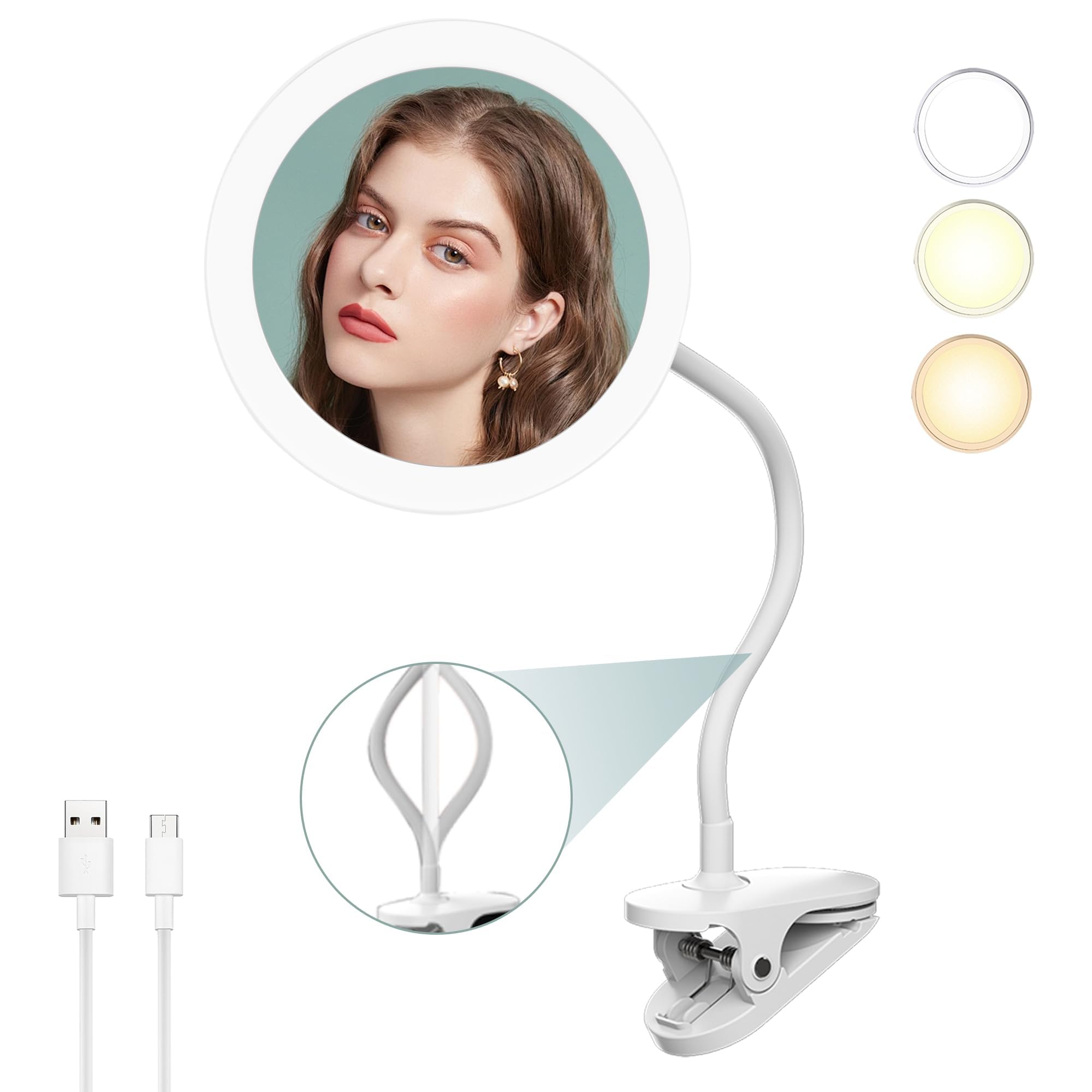 Amazon.com - 6.5" Clip On Gooseneck Makeup Vanity Mirror with Light ...