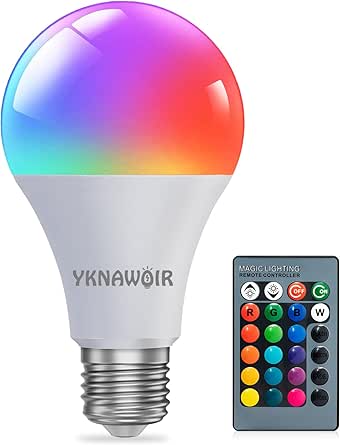 YKNAWOIR Color Changing Light Bulb, RGB LED Light Bulb, Dimmable A19 5W ...
