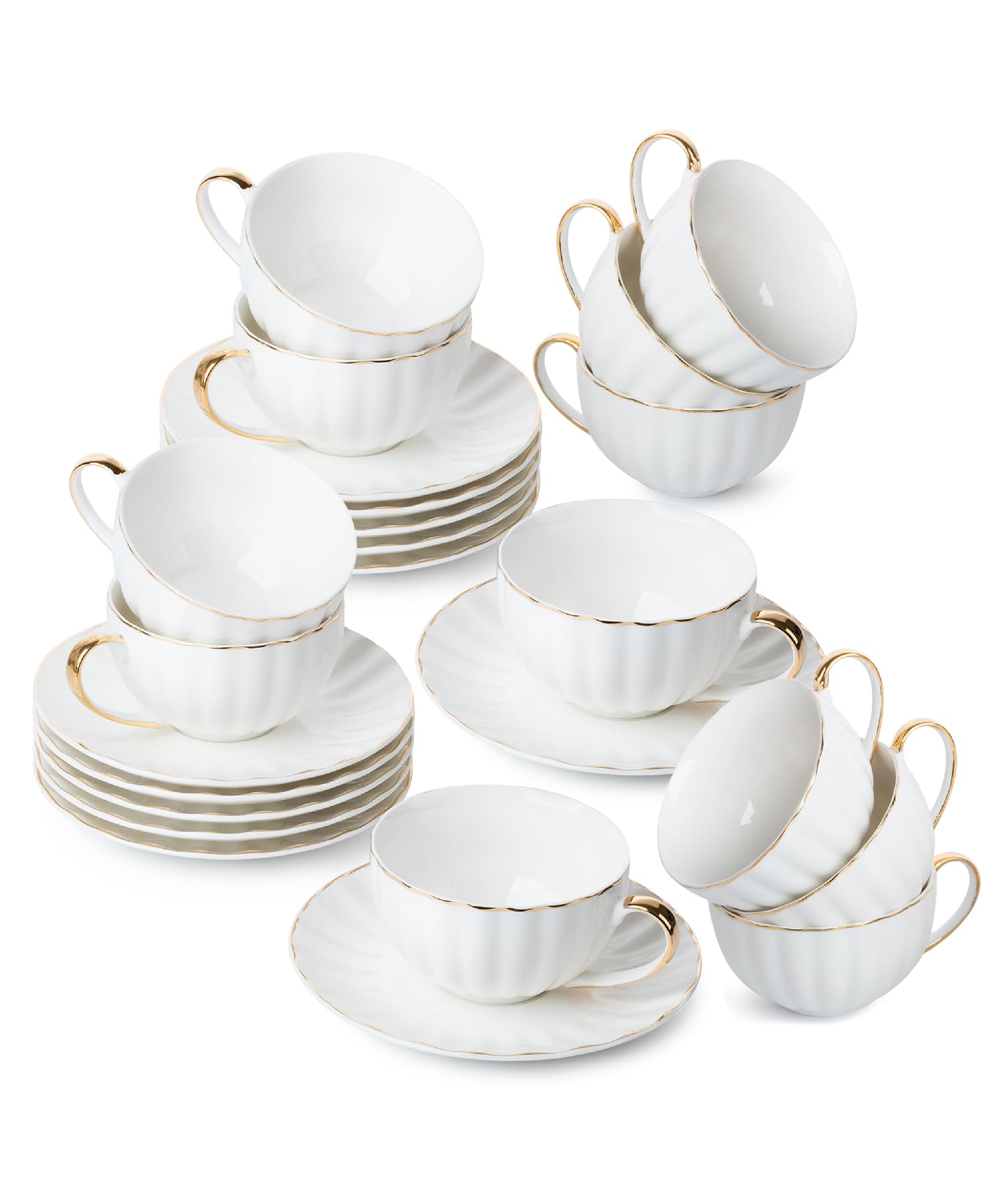 Amazon.com | BTaT- White Tea Cups and Saucers, 7oz, Tea Cups Set of 12 ...