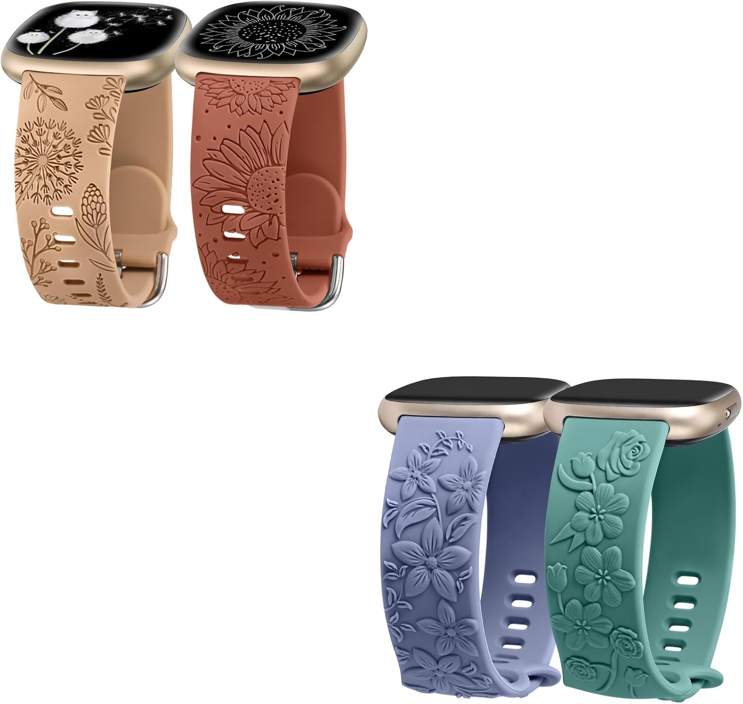 Amazon.com: Minyee 4 Packs Floral Engraved Band Compatible with Fitbit ...