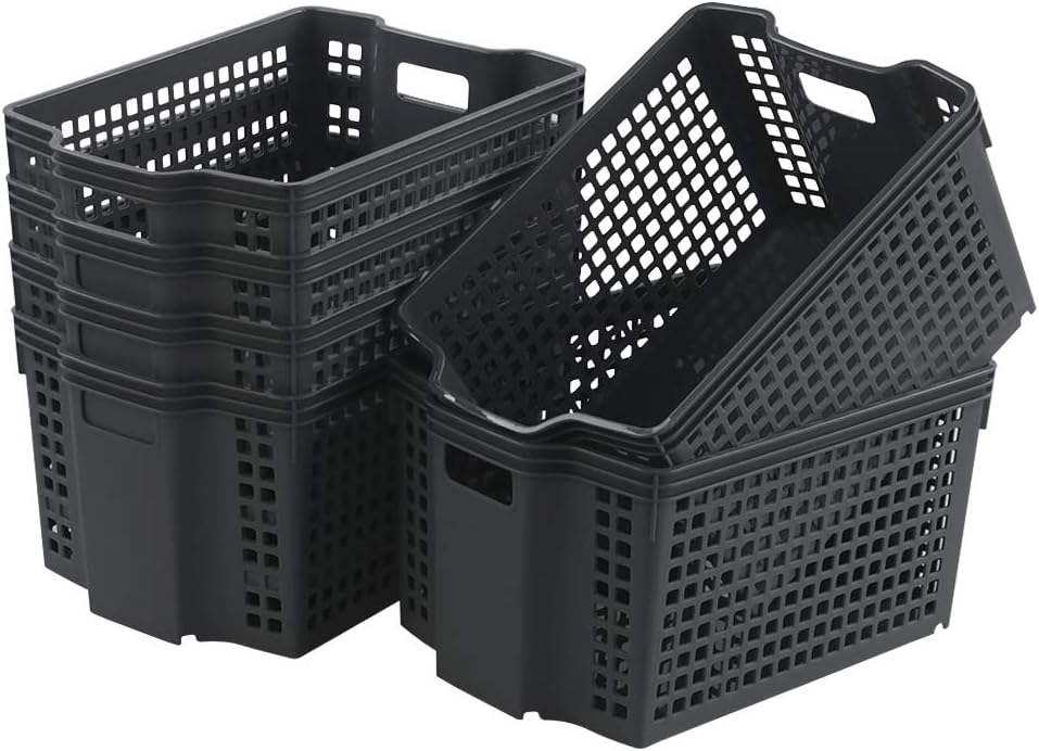 Amazon.com: Farmoon 5 Pack Plastic Stackable Storage Baskets, Grey ...