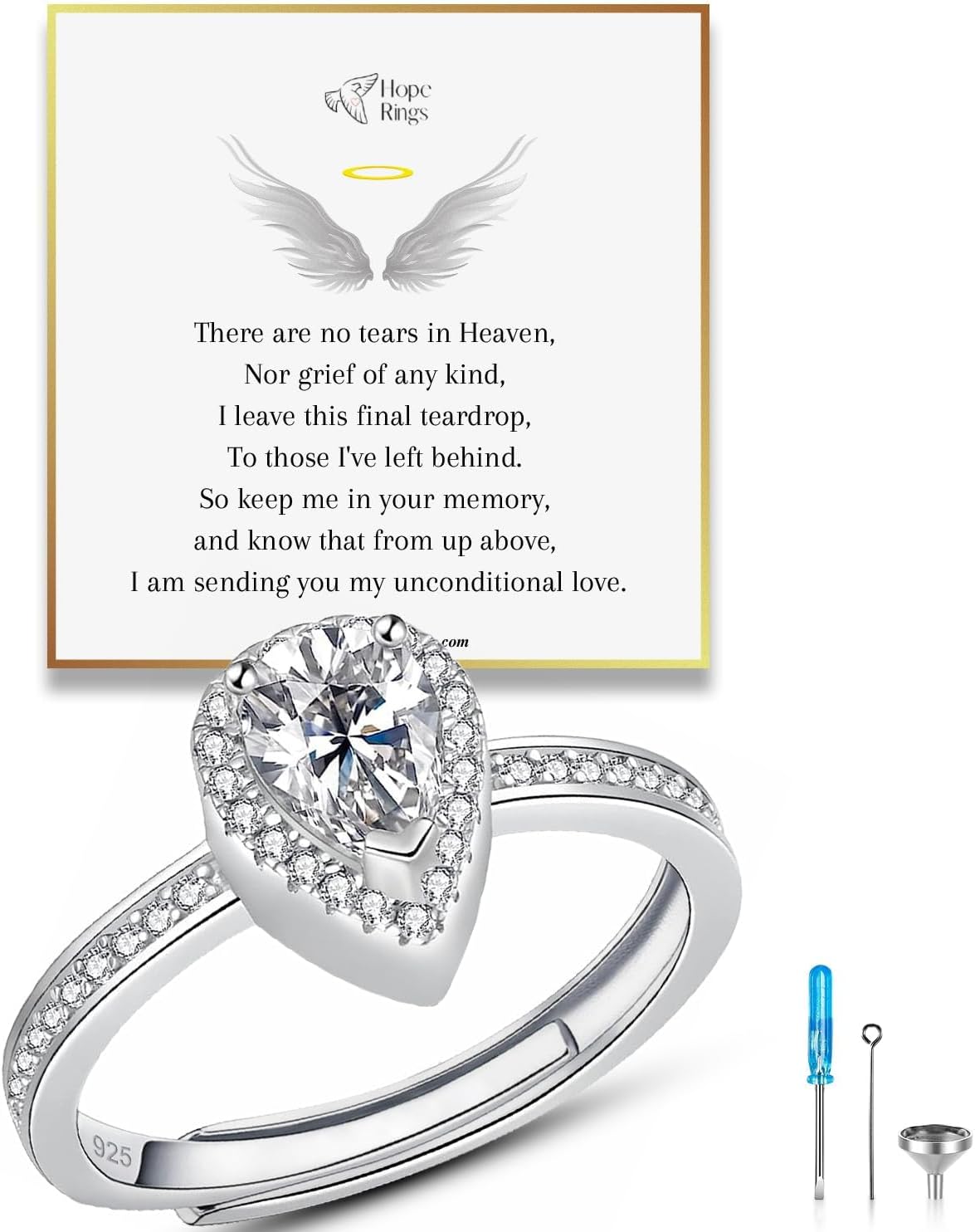 Hope Rings – Teardrop From Heaven Memorial Ring for Ashes – Handcrafted ...